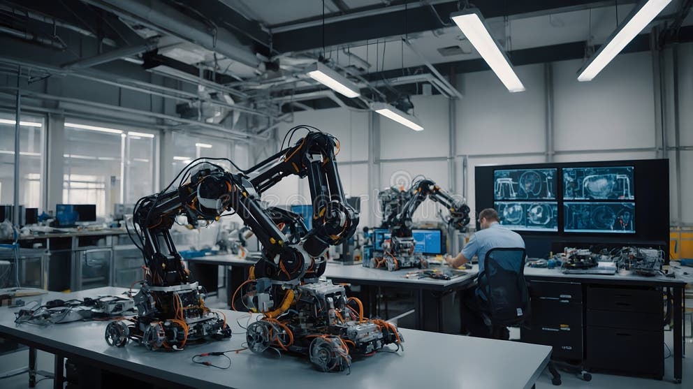 High-Tech Robotics Lab: Engineers Assembling Advanced Robots Stock ...