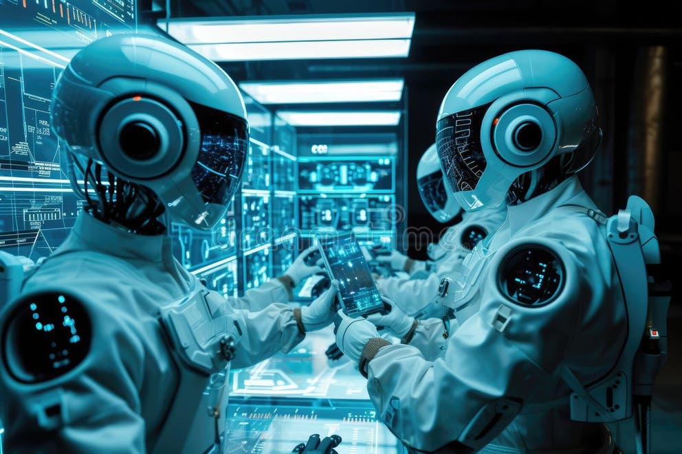 A High-tech Robotics Lab, Engineers Working on Advanced AI Machines. Resplendent. Stock ...