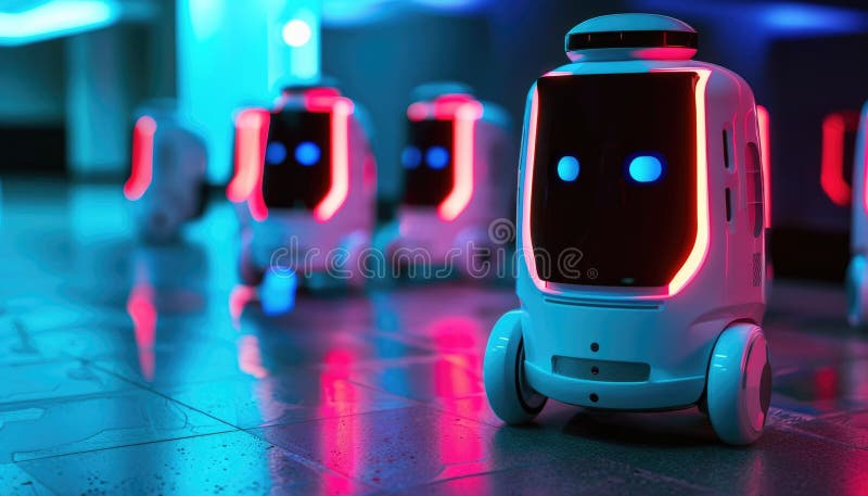 Rows of Futuristic Robots Demonstrate Hightech Automation in a Modern ...