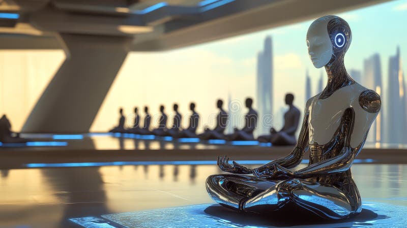 High-tech Robots Meditating in a Sleek Futuristic Setting Stock Photo ...