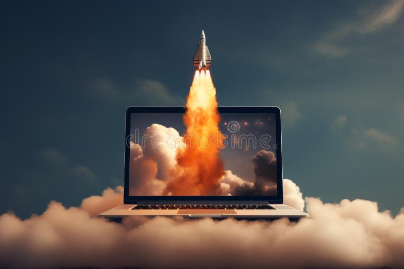 High-tech Rocket Laptop Startup. Generate Ai Stock Photo - Image of ...