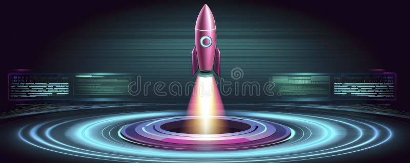 High-Tech Rocket Launching with Futuristic Digital Interface Stock ...