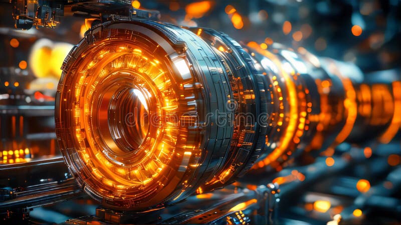 A High-tech Rotating Industrial Device with Vibrant Orange Lighting ...