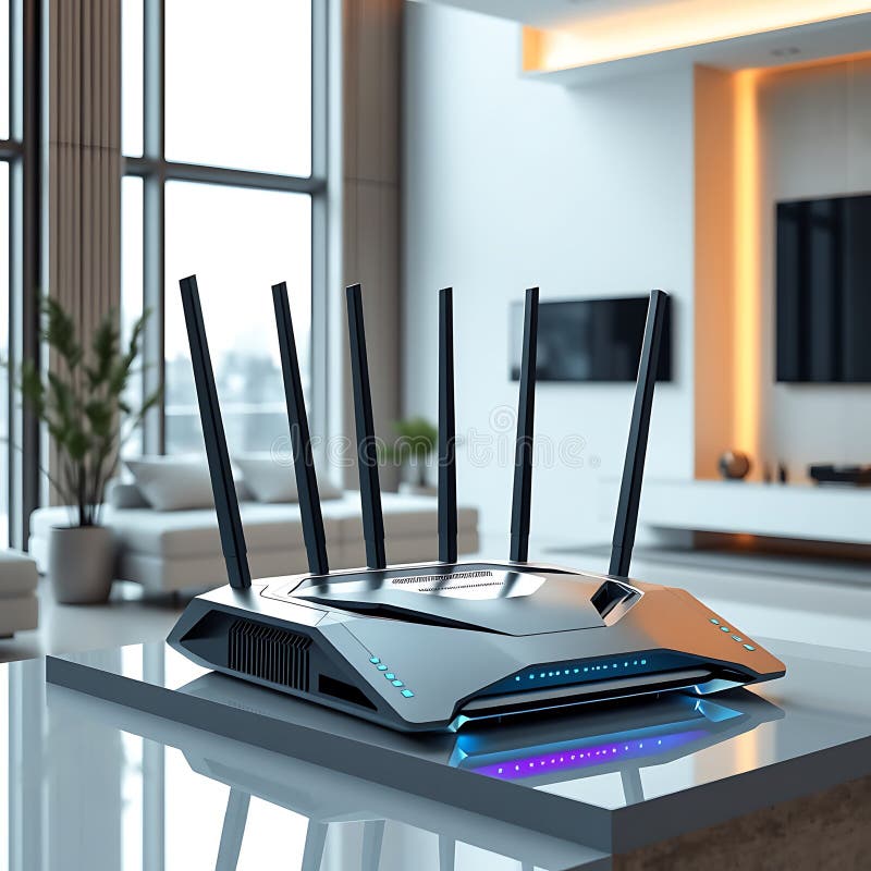 A High Tech Router with Multiple Antennas Placed in a Futuristic ...