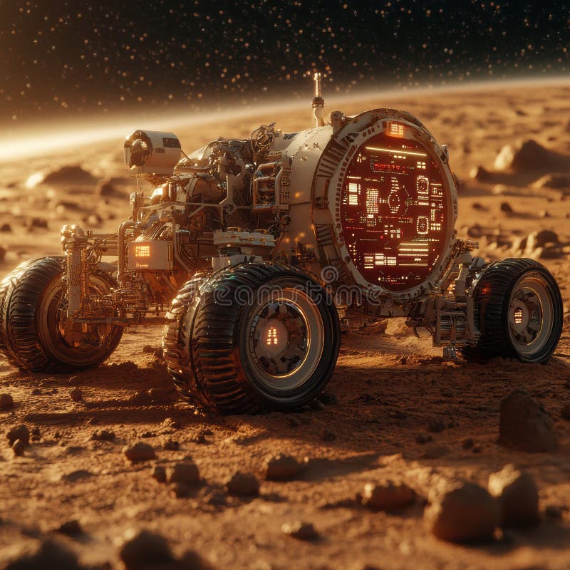 A High-tech Rover Navigates a Mars-like Landscape Under a Starry Sky ...