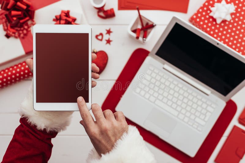 High tech Santa stock image. Image of merry, laptop, holiday - 81726697