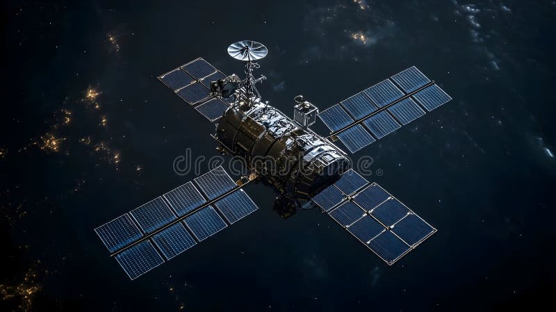 High-Tech Satellite Orbiting Earth with Solar Panels, Representing ...