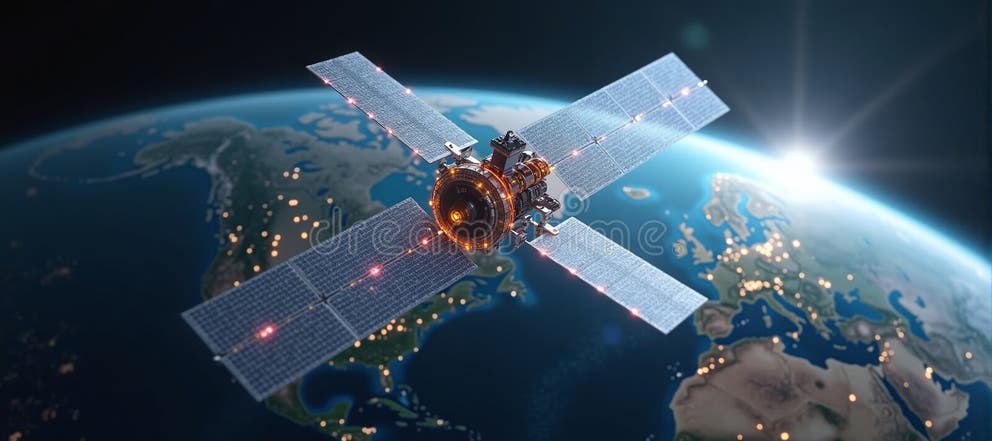 A High-tech Satellite Orbits Earth, Transmitting Data and Enabling ...
