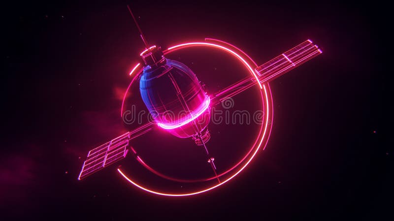 Exploring Futuristic Satellite Orbiting Vibrant Neon Ring in Deep Space ...
