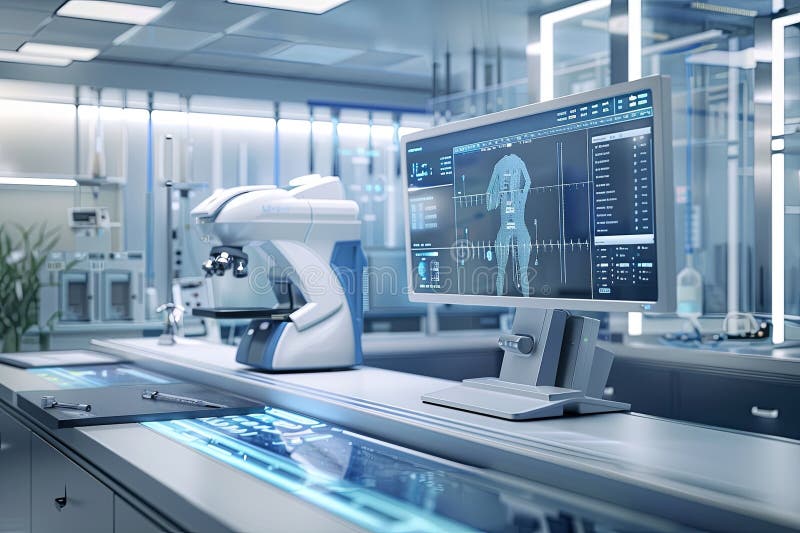 A High-tech Scanner Analyzes Patient Data on a Large Screen in a Modern ...