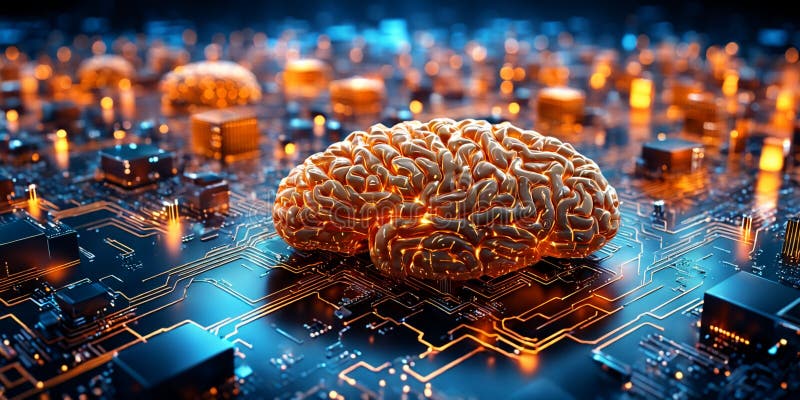 Tech-Bio Fusion - Future AI Brain Stock Illustration - Illustration of ...