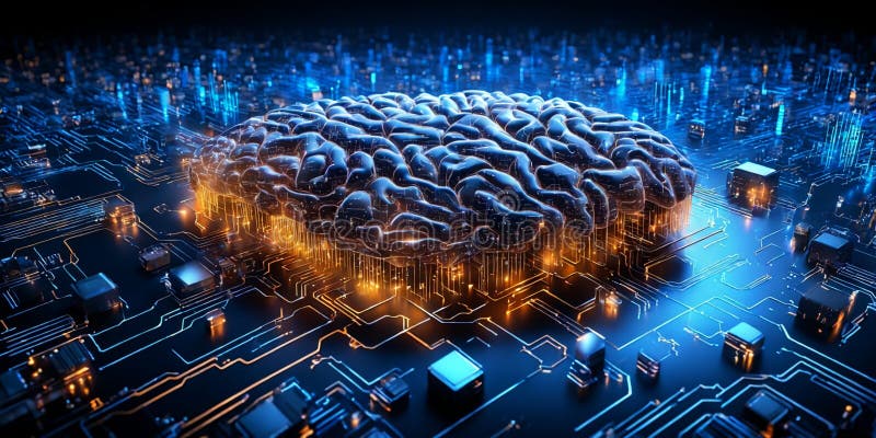 Tech-Bio Fusion - Future AI Brain Stock Illustration - Illustration of ...