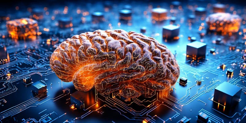 Tech-Bio Fusion - Future AI Brain Stock Illustration - Illustration of ...