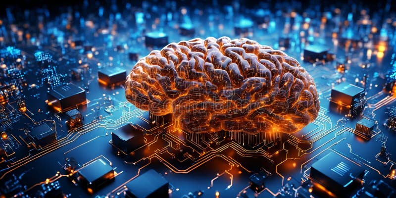 Tech-Bio Fusion - Future AI Brain Stock Illustration - Illustration of ...