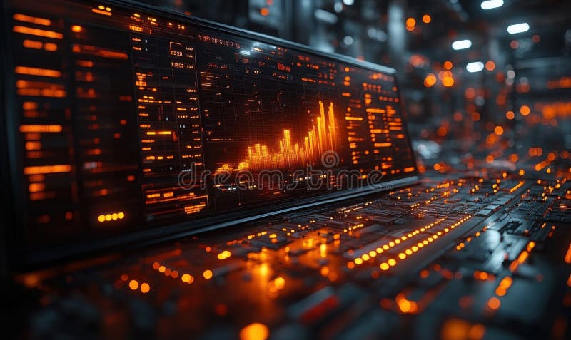 High-tech Scene with Glowing Data Visualizations Stock Image - Image of ...