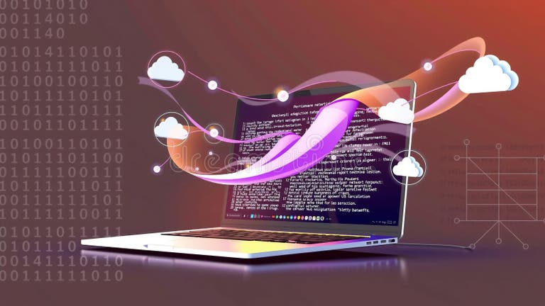 High-Tech Scene of Software Coding on Laptop with Company Network ...