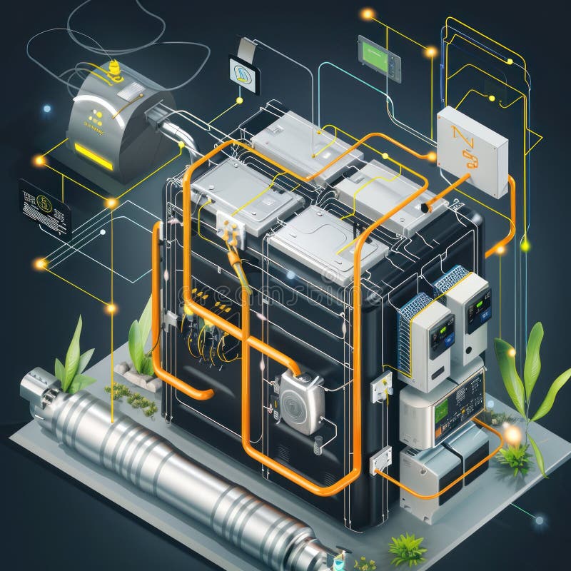 High-tech Schematic of Battery System, Generative Ai Stock Illustration ...