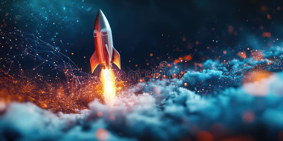 High-Tech Sci-Fi Rocket on the Launchpad Stock Illustration ...