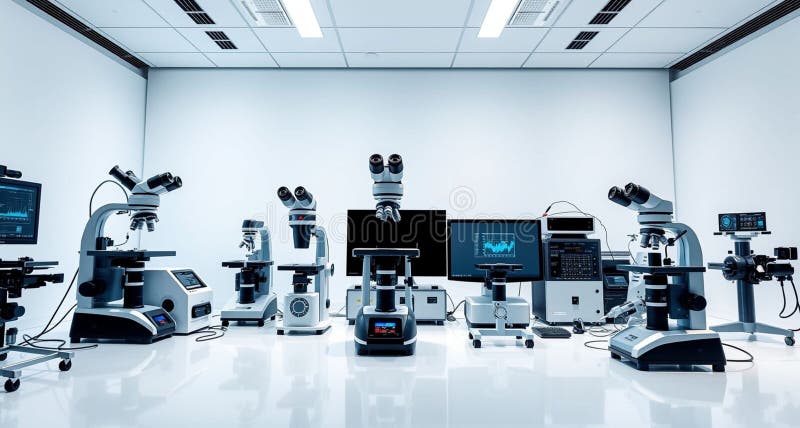 High Tech Scientific Microscopes in Laboratory Stock Photo - Image of modern, biology: 398404402