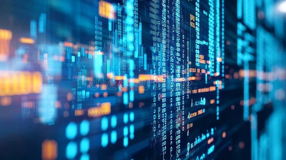 Digital Data Flow on a High-tech Screen with Binary Code Stock Image ...