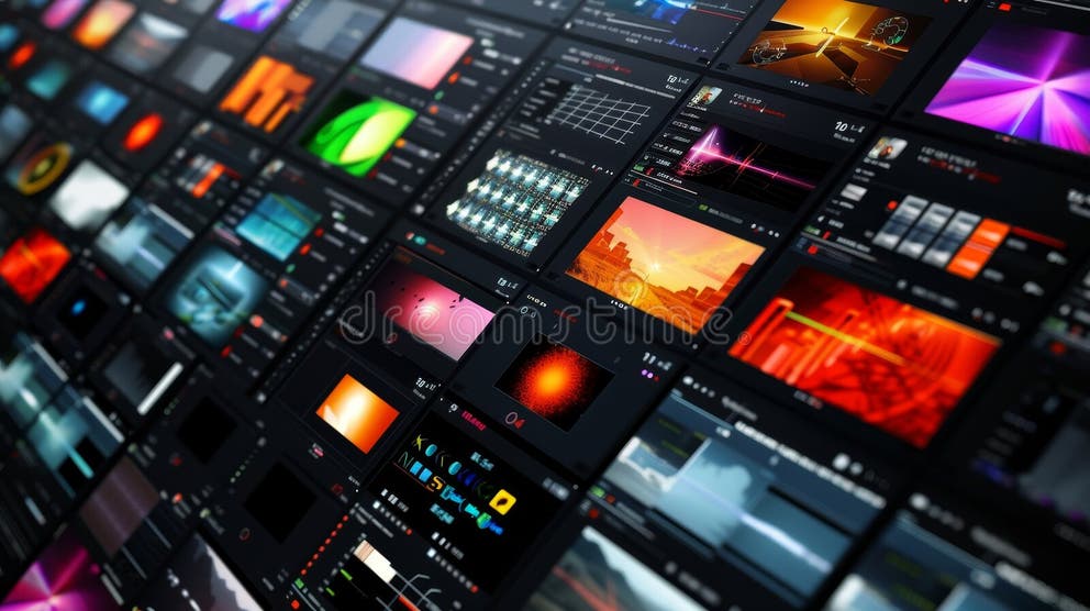 High-tech Screens Displaying Vibrant Visuals for Media Production Stock ...