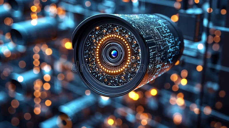 High-tech Security Camera Surrounded by Digital Circuitry in a Modern ...