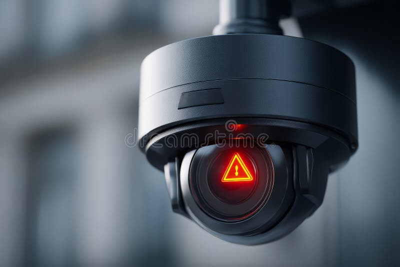High-Tech Security Camera with Warning Light in Urban Environment Stock ...