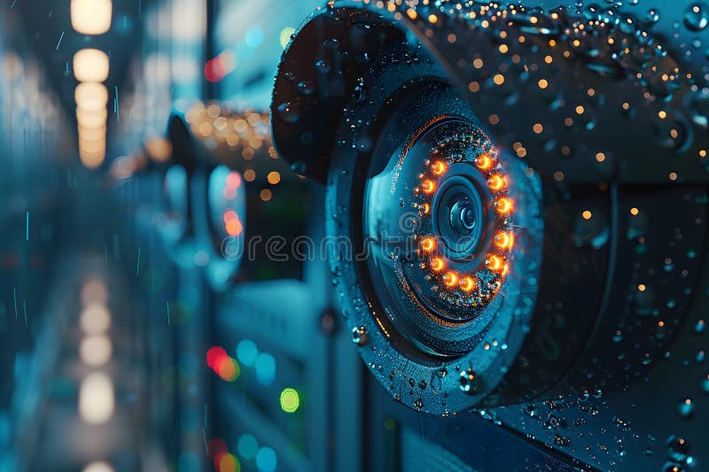 High-Tech Security Camera with Water Drops in a Data Center Environment ...