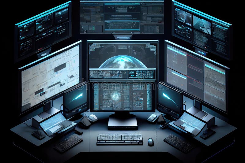 High-tech Security Center, with Multiple Monitors Displaying Different ...