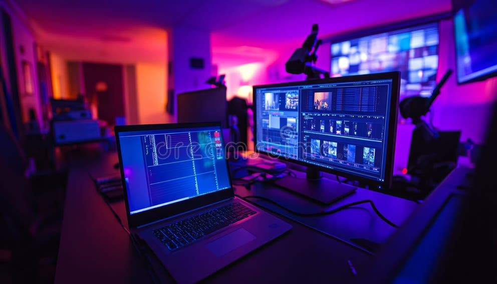 High-Tech Security Command Center with Multiple Monitors Displaying ...