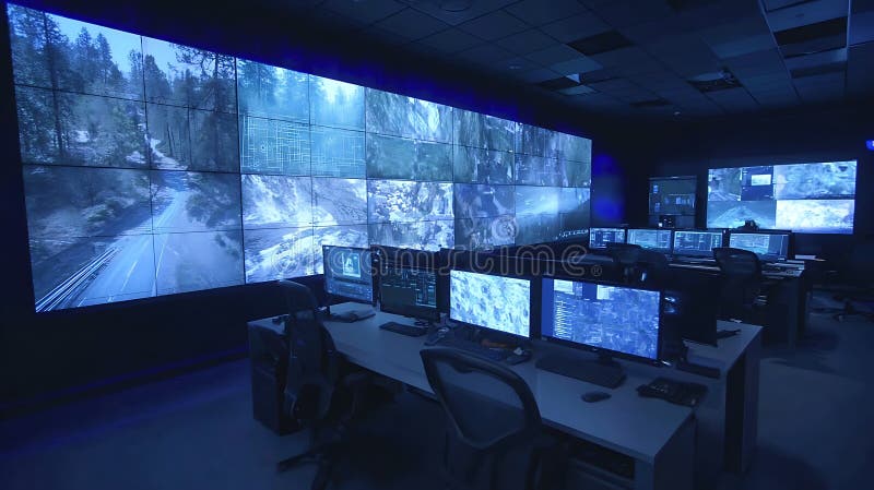 Security Control Room with Surveillance Monitors and Computer ...