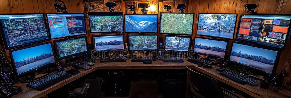 High Tech Security Control Room with Multiple Computer Screens for ...