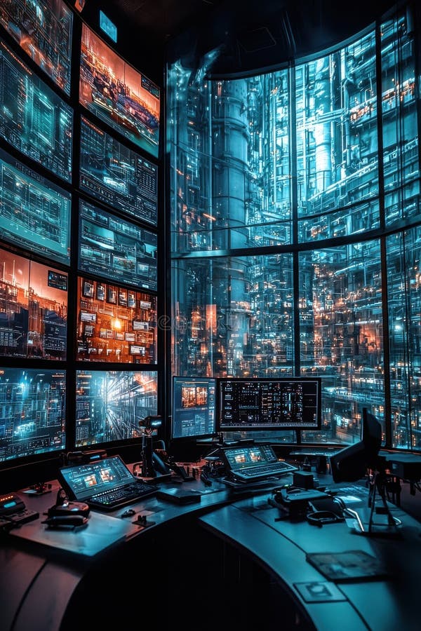 High-tech Security Control Room with Multiple Monitors and Data Stock ...