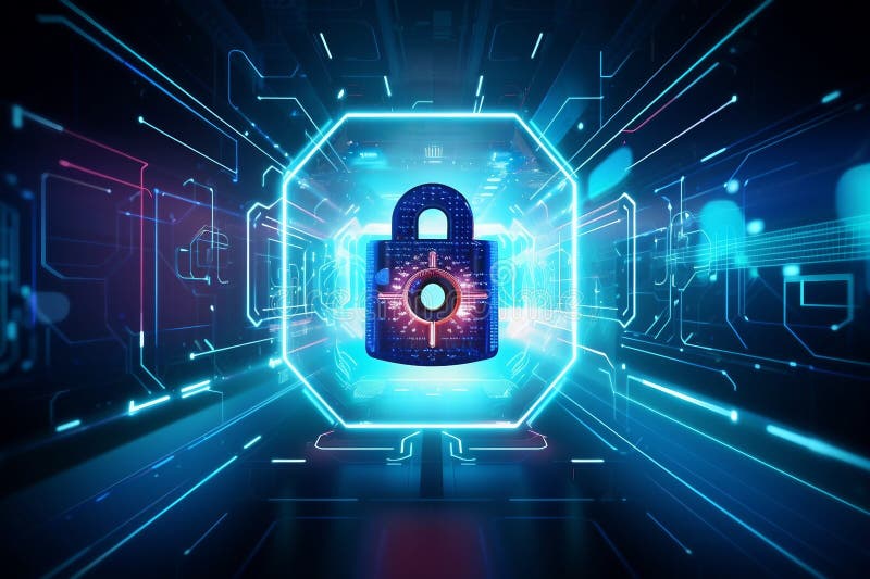 High-Tech Security Lock with Illuminated Blue Circuitry Representing ...