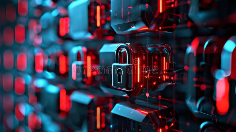 High-Tech Security Network with Digital Locks Stock Illustration ...