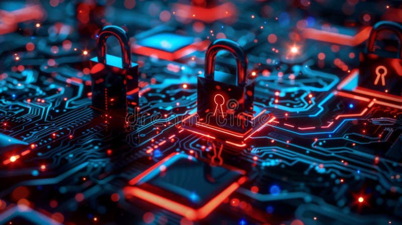 High-Tech Security Network with Digital Locks Stock Illustration ...