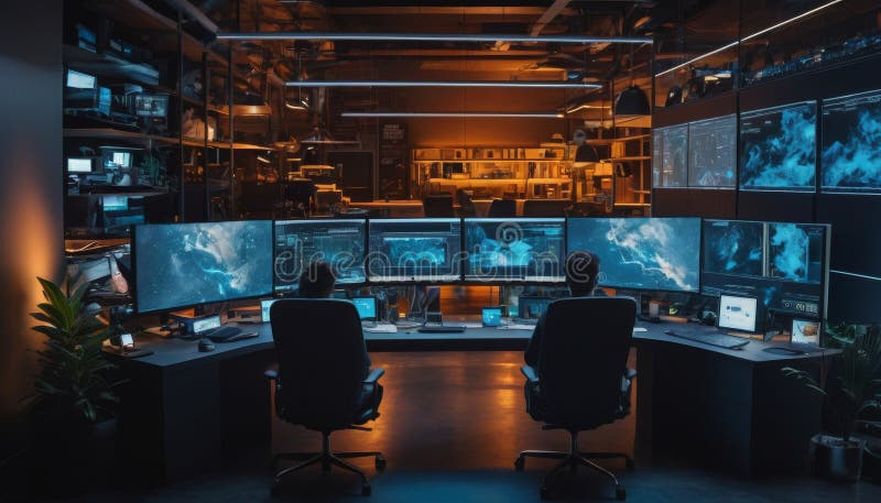 High-Tech Security Operation Center Stock Image - Image of tech, dark ...