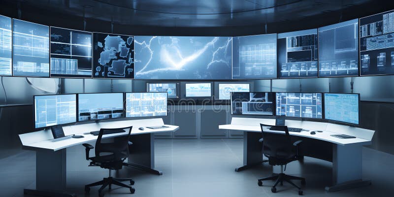 A High-tech Security Room with Multiple Screens Created with Generative ...