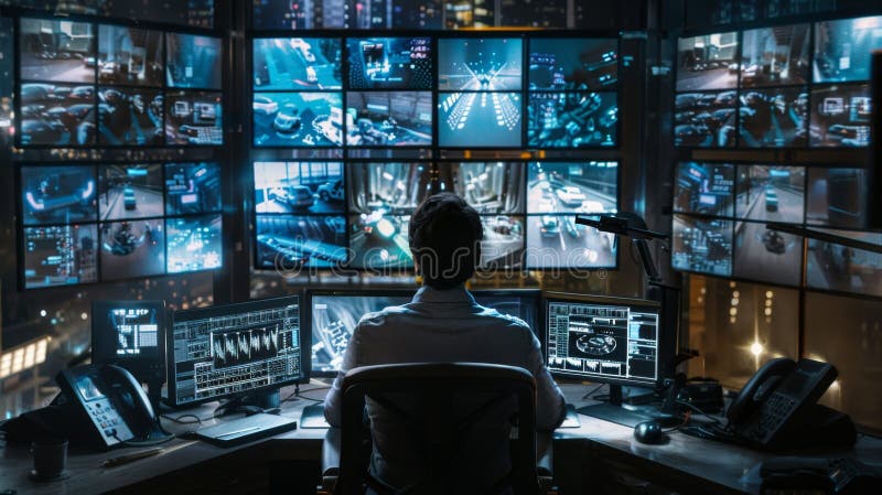 High-Tech Security Surveillance Room - Generative AI Stock Photo ...
