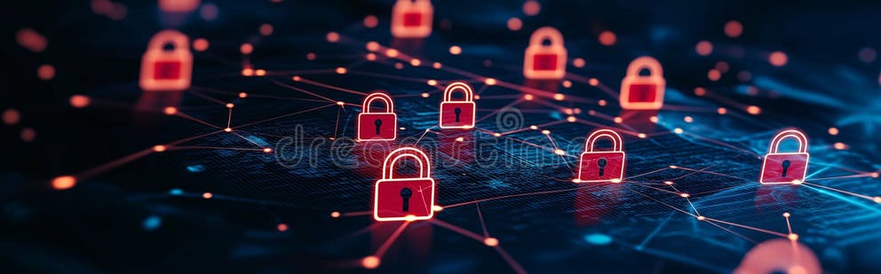 High Tech Security System with Glowing Padlocks on Digital Network ...