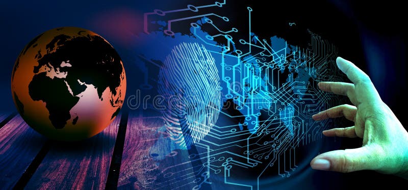 Global Digital Technology Concept. Digital Blue Data Orbits. World ...