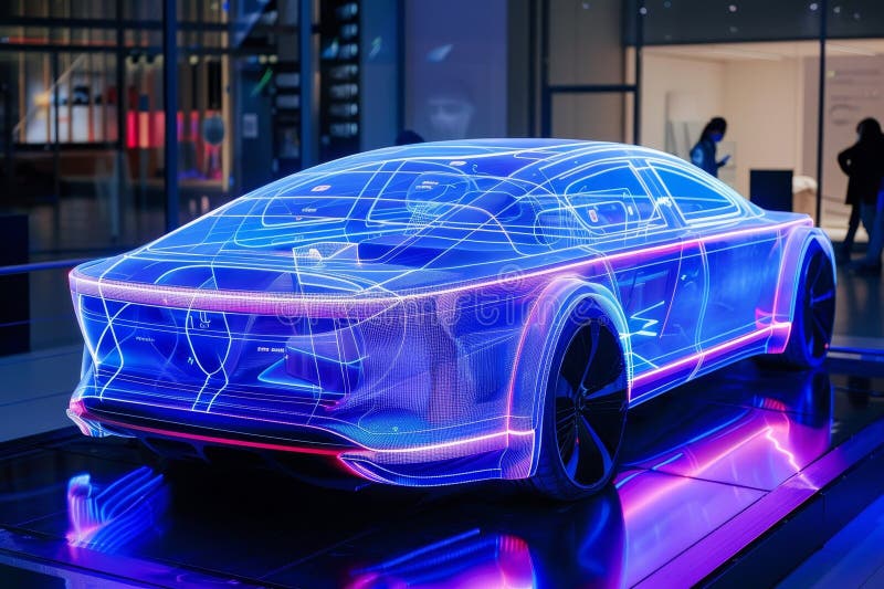 A High-tech Self-driving Car is Showcased Inside a Modern Building, a ...