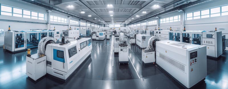 High-Tech Semiconductor Manufacturing Plant with CNC Machines and ...