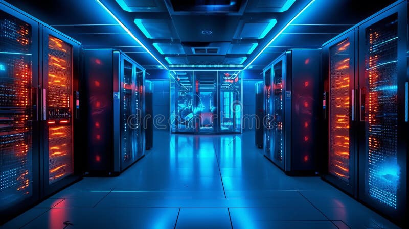 A High-tech Server Data Center Room. Generative AI Stock Illustration ...