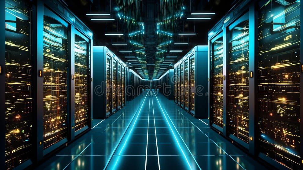 A High-tech Server Data Center Room. Generative AI Stock Illustration ...