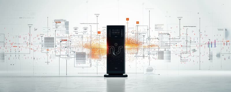 High-tech Server with Data Stream and Digital Interface Elements Stock ...