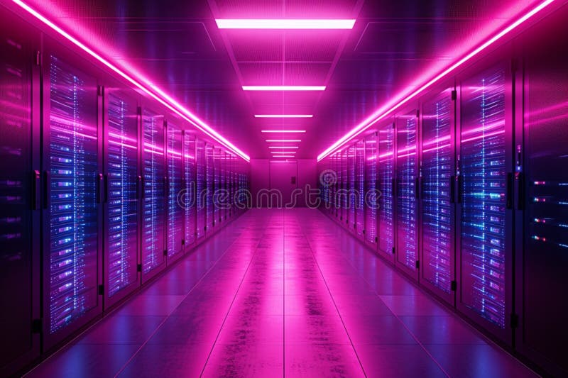 High Tech Server Facility Data Center in Vibrant Neon Colors Stock ...