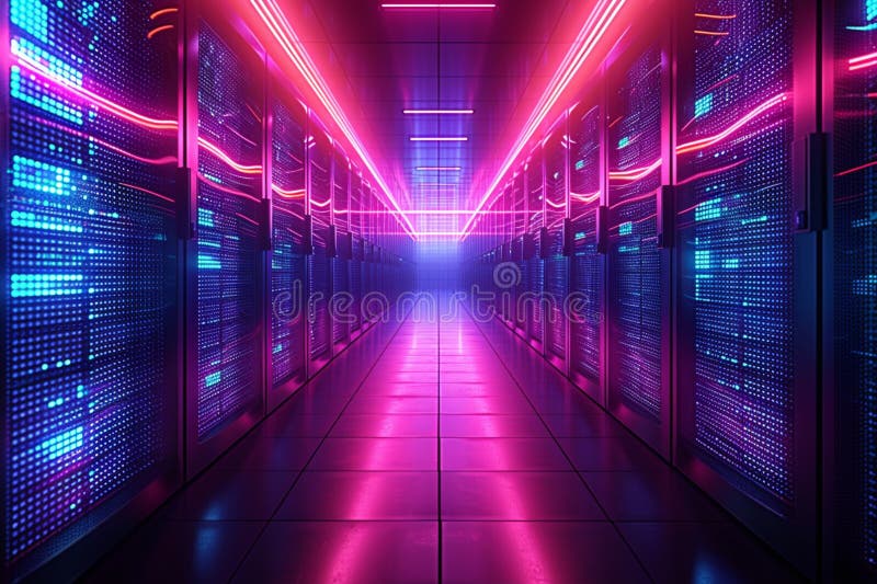 High Tech Server Facility Data Center in Vibrant Neon Colors Stock ...