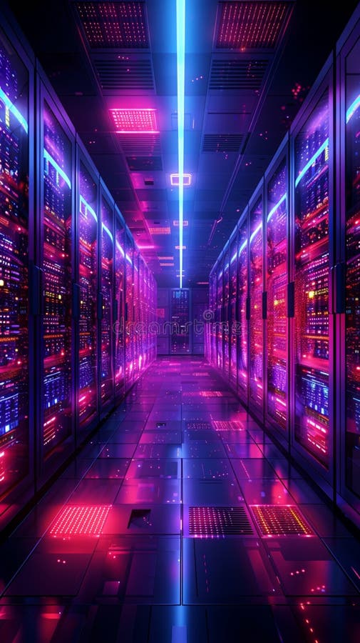High Tech Server Facility Data Center in Vibrant Neon Colors Stock ...