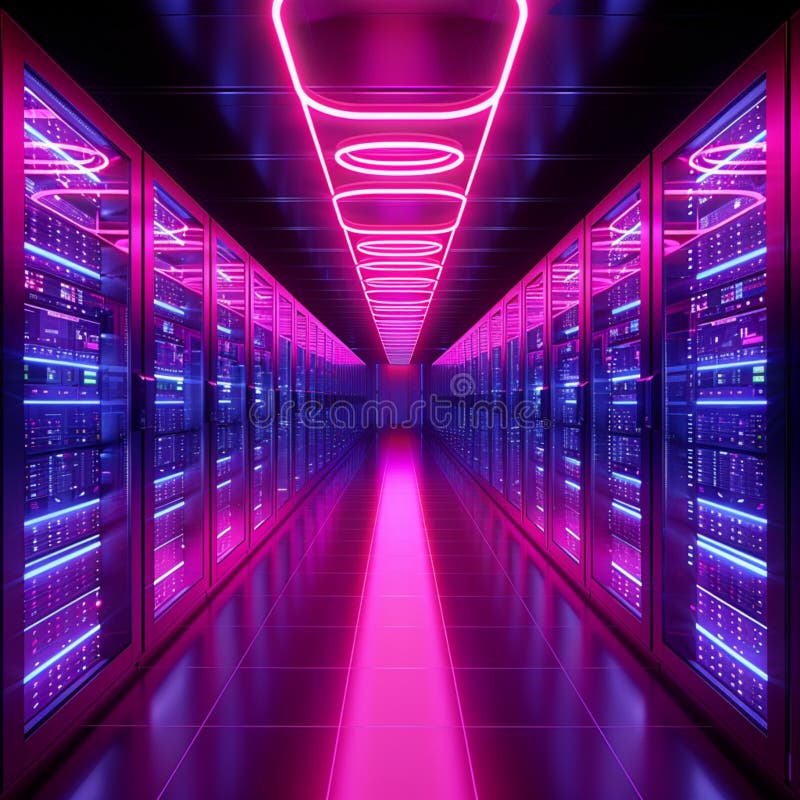 High Tech Server Facility Data Center in Vibrant Neon Colors Stock ...